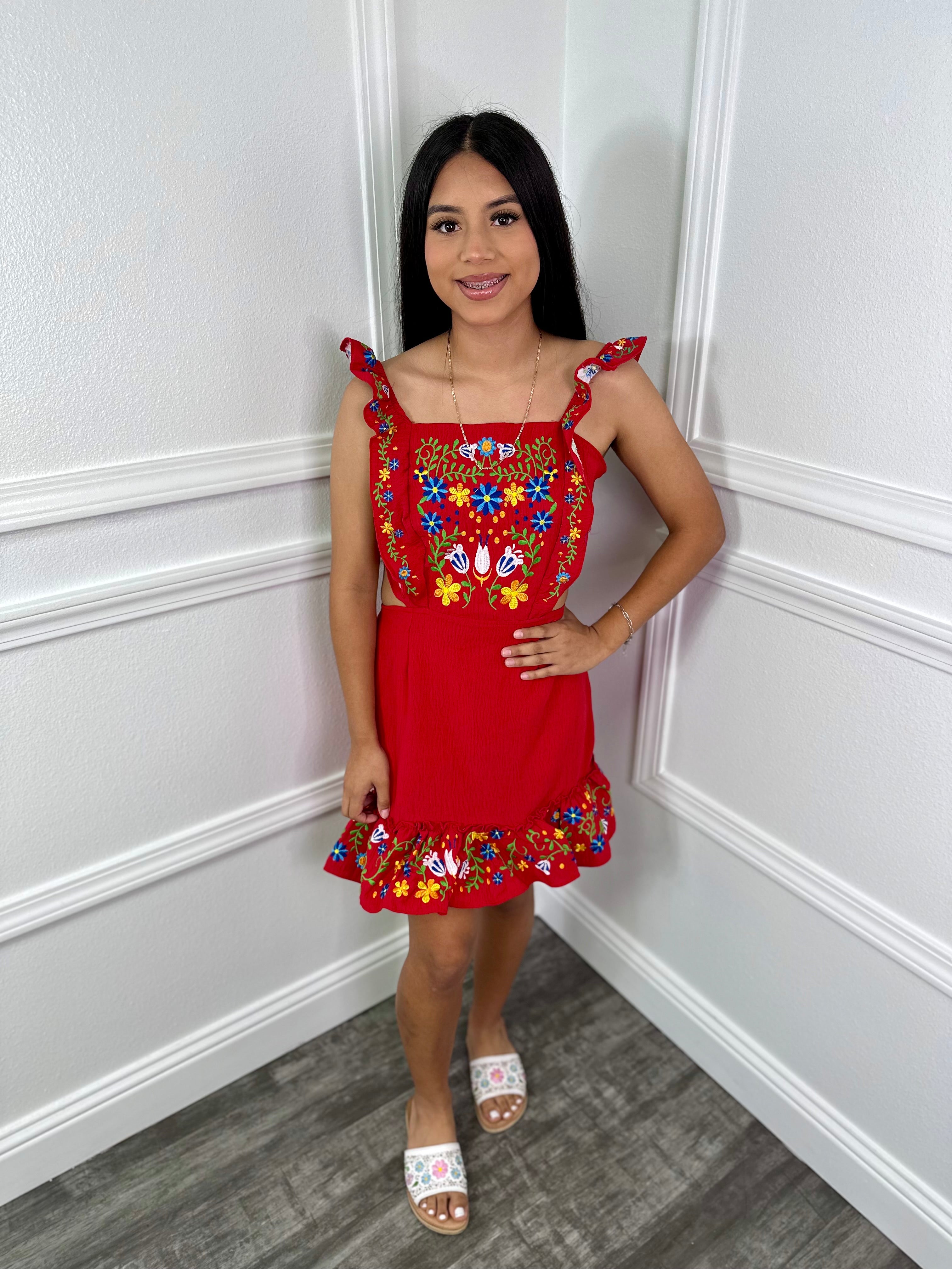 Tatiana Mexican Dress Red – Guaraxez